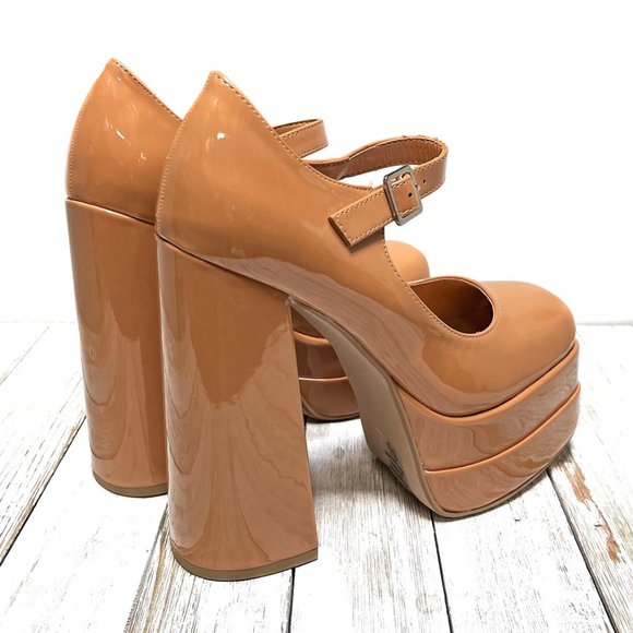 Shoes | New Tan Patent Double Platform Mary Jane Heel Pumps | Poshmark